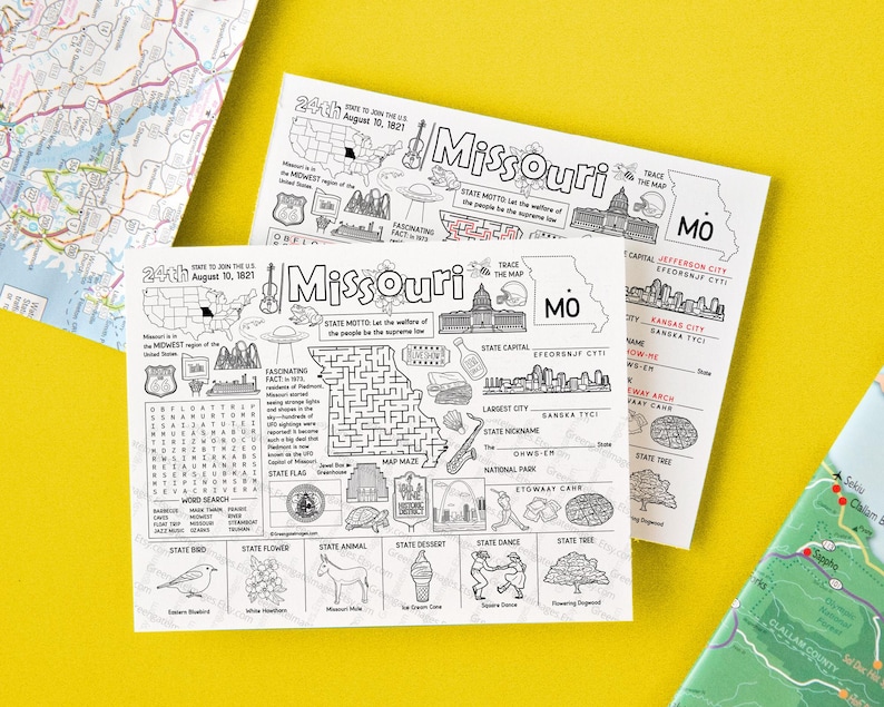 Missouri Activity Page - PRINTABLE Instant Download PDF Kids Games. MO ...