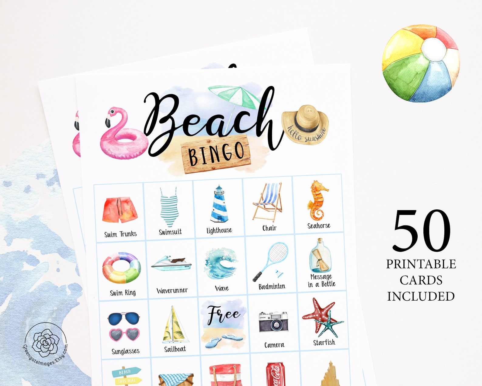 Beach Bingo: PRINTABLE 50 Cards Bingo Pdf Game Party Game - Etsy