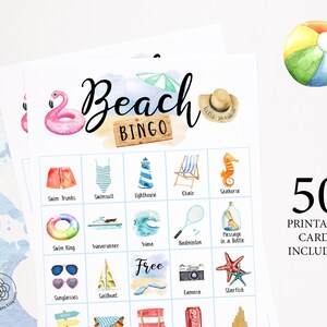 Beach Bingo: PRINTABLE 50 Cards, Bingo Pdf Game, Party Game Ideas, Kids ...