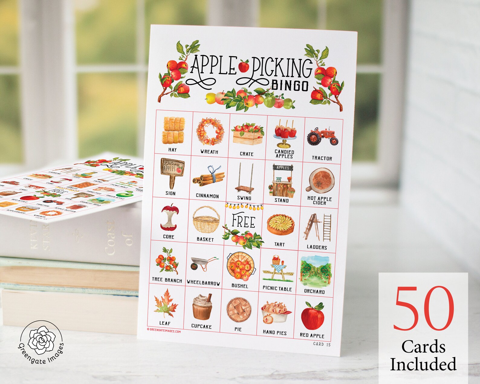 Apple Picking Bingo Cards: PRINTABLE Bingo With Labeled Pictures. 50 ...