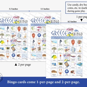 Greece Bingo - 50 PRINTABLE Unique Cards. Instant Digital Download PDF ...