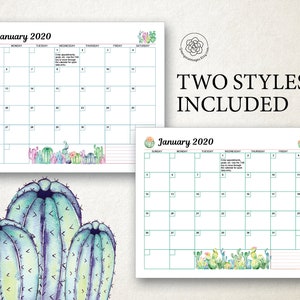 Editable Calendar Templates: Blank Calendar Pages, Watercolor Cactus ...