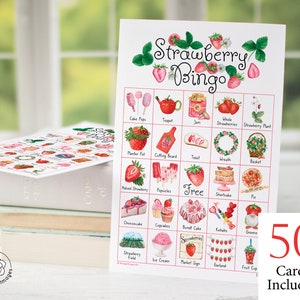 Strawberry Bingo - 50 PRINTABLE Unique Cards. Instant Digital Download ...