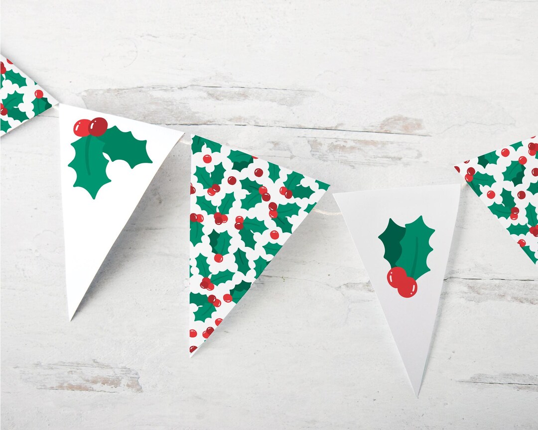 Holly Bunting PRINTABLE Banner, Instant Download, Christmas Banner ...