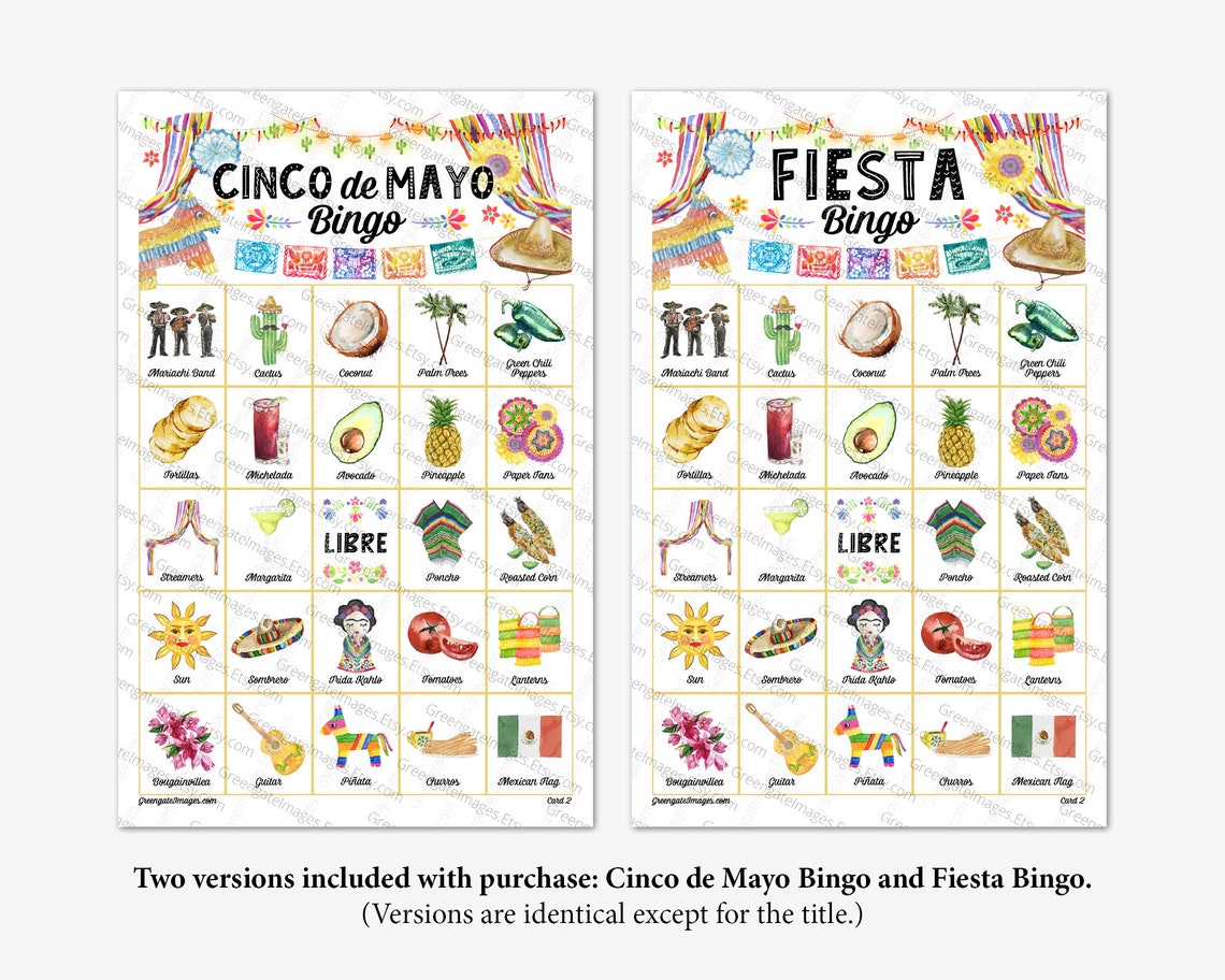 Fiesta/cinco De Mayo Bingo Cards: Printable Bingo 50 Cards - Etsy