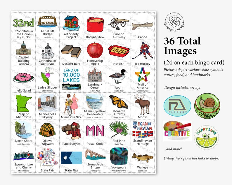 Minnesota Bingo Cards - 50 PRINTABLE Unique Cards. Download Instantly ...