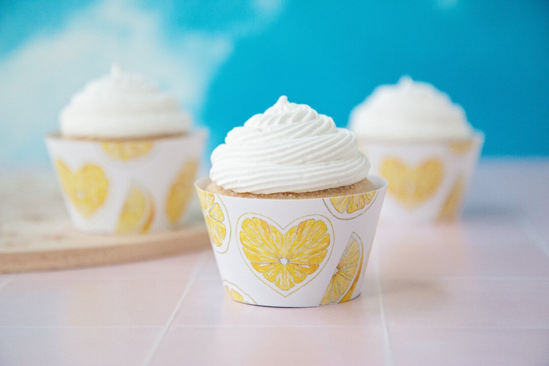 Lemon Heart Cupcake Wrapper PRINTABLE Instant Digital Download PDF ...