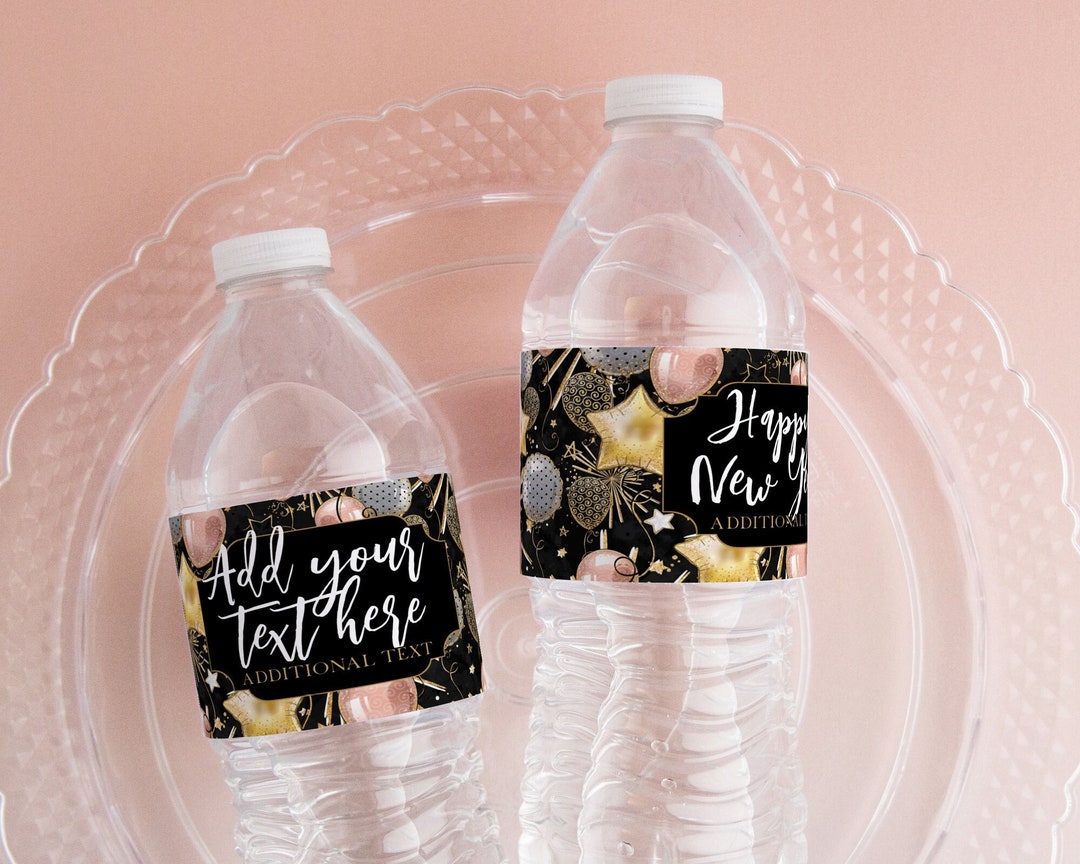 New Year's Water Bottle Label Printable, Corjl Editable, Beverage Wrap ...