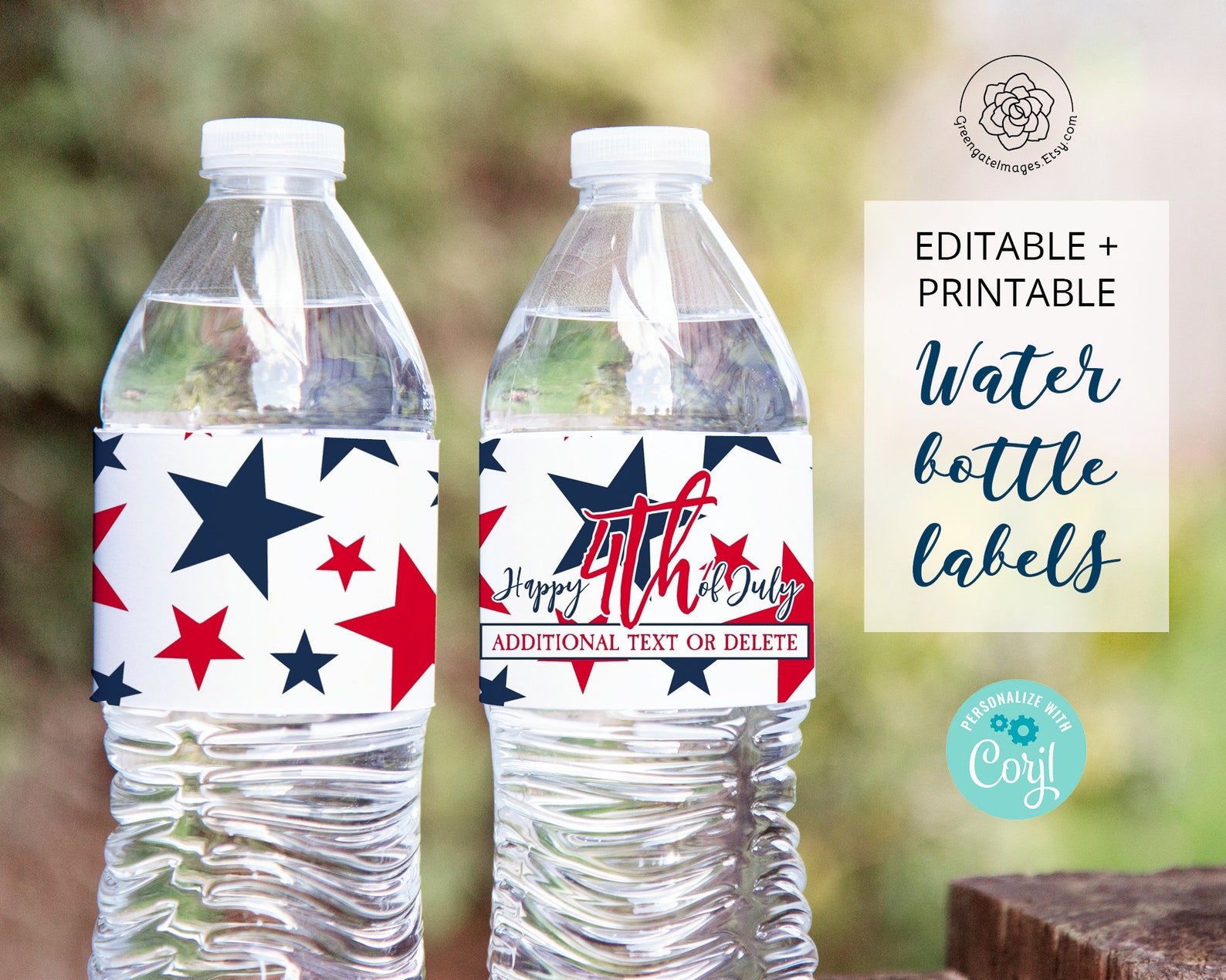 Patriotic Water Bottle Label Printable Corjl Editable 4th | Etsy