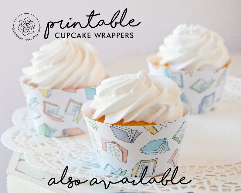 Books/reading Cupcake Wrapper PRINTABLE Library Cupcakes - Etsy