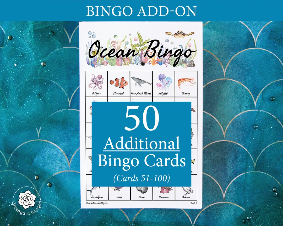 ADD-ON: 50 Additional Ocean Bingo Cards (numbered 51-100) to Go With ...
