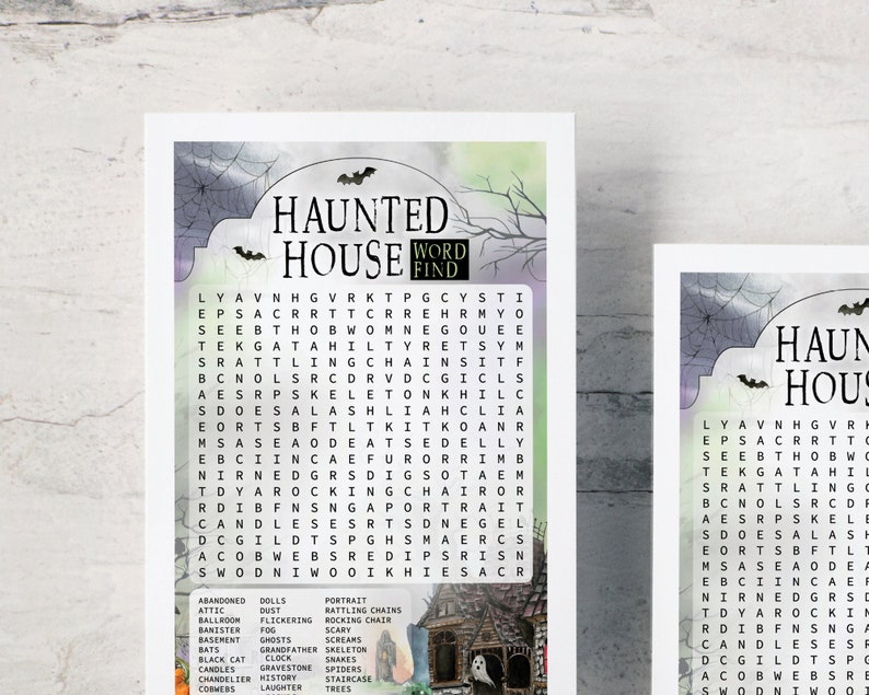 Haunted House Word Find - PRINTABLE Downloadable Activity. Halloween ...