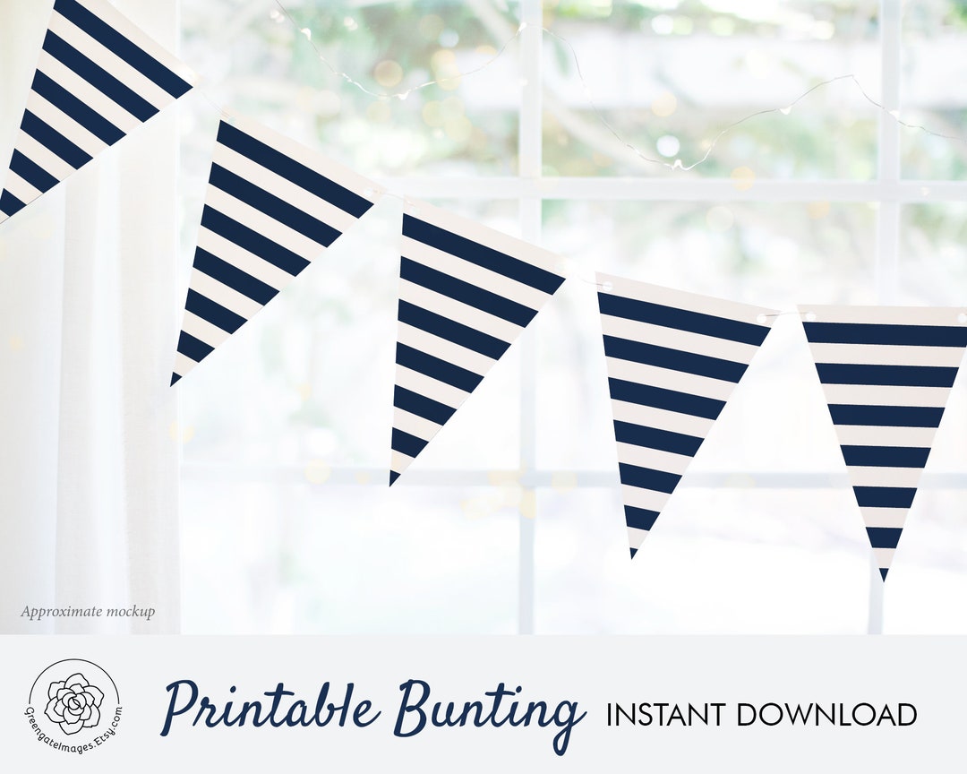 Navy Stripe Printable Bunting Download - Nautical Triangle, Digital ...