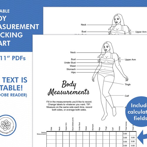Body Measurement Tracker Printable Editable PDF. Two | Etsy