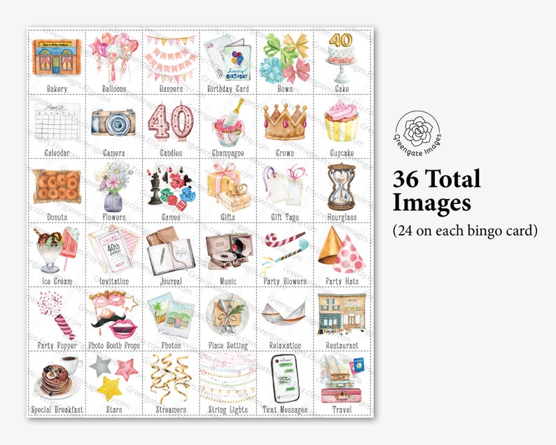 40th Birthday Bingo - 50 PRINTABLE Unique Cards. Instant Digital ...