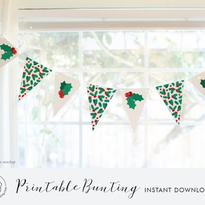 Holly Bunting - PRINTABLE Banner, Instant Download, Christmas Banner ...