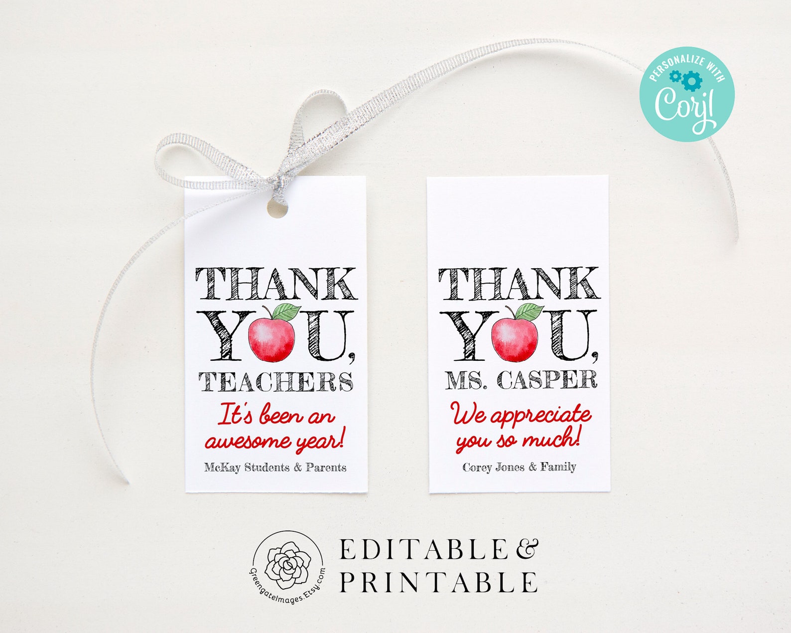 Teacher Gift Tags printable gift tag editable corjl favor | Etsy
