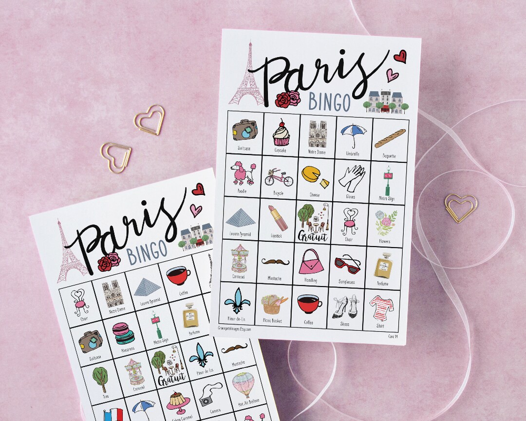 Paris Bingo Cards: Printable Bingo Cards, 50 Cards, Senior Citizen ...