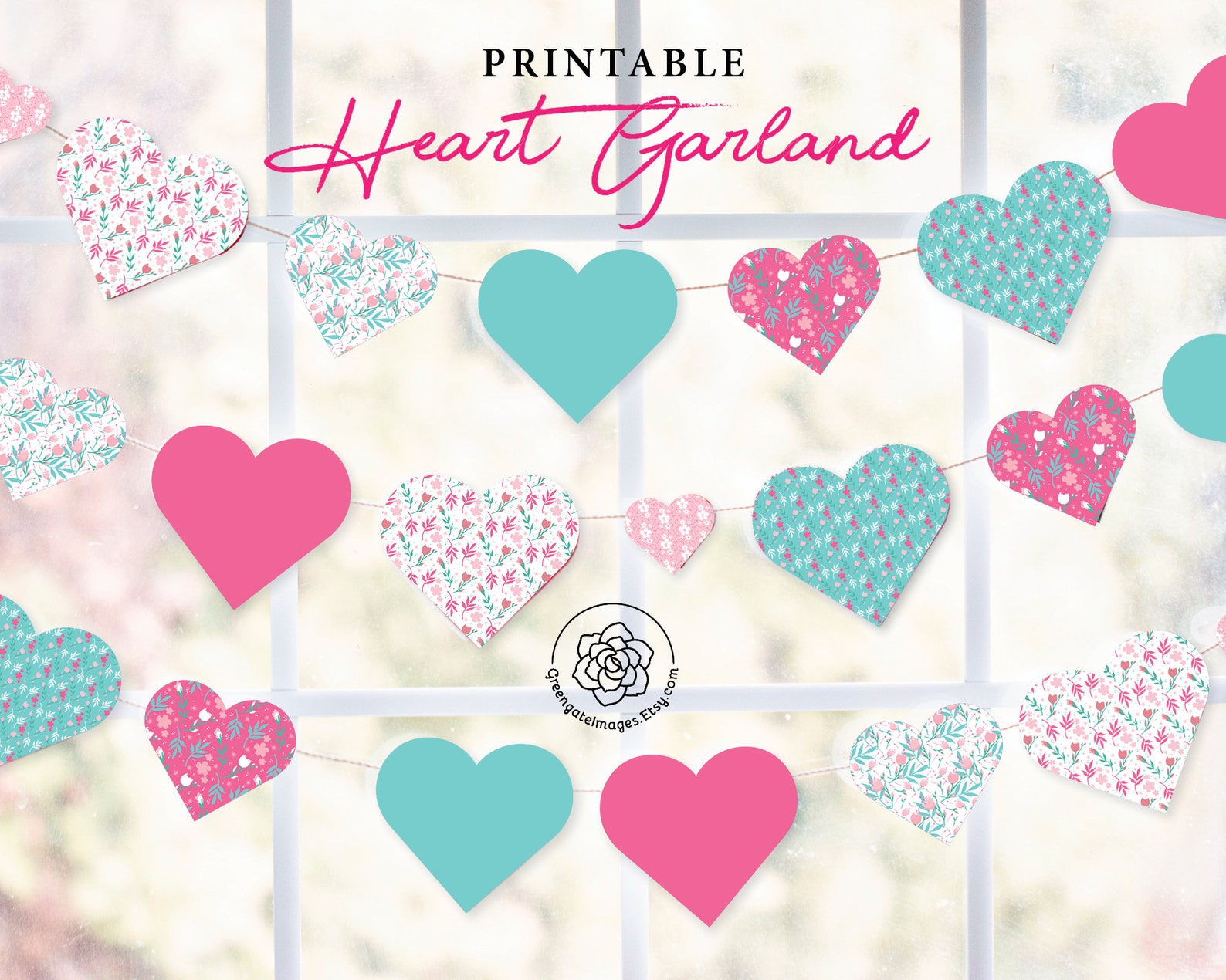 Heart Garland - Printable Hearts, Valentine's Idea, Party Decor, Heart ...