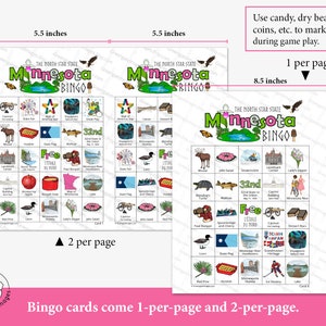 Minnesota Bingo Cards 50 PRINTABLE Unique Cards. Download Instantly. MN ...