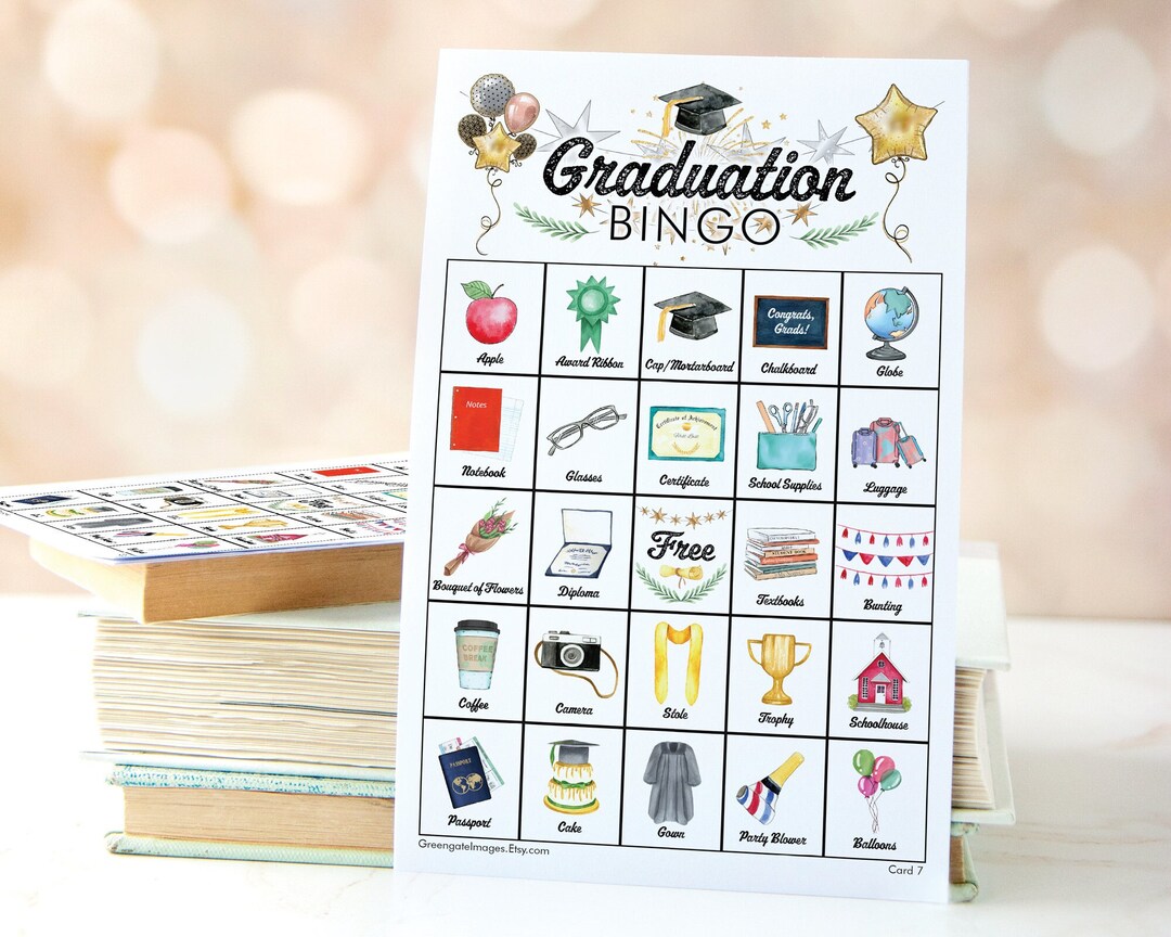 Graduation Bingo Cards - 50 PRINTABLE Unique Cards. Instant Digital ...
