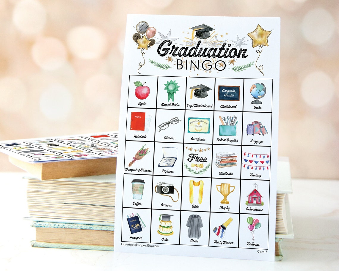 Graduation Bingo Cards - 50 PRINTABLE Unique Cards. Instant Digital ...