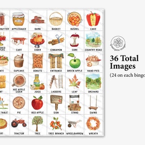 Apple Picking Bingo Cards: PRINTABLE Bingo With Labeled Pictures. 50 ...