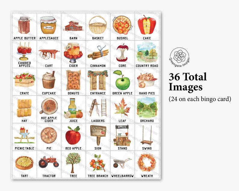 Apple Picking Bingo Cards: PRINTABLE Bingo With Labeled - Etsy