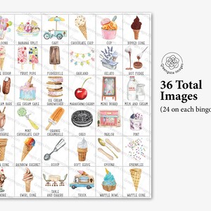 Ice Cream Bingo - 50 PRINTABLE Unique Cards. Instant Digital Download ...