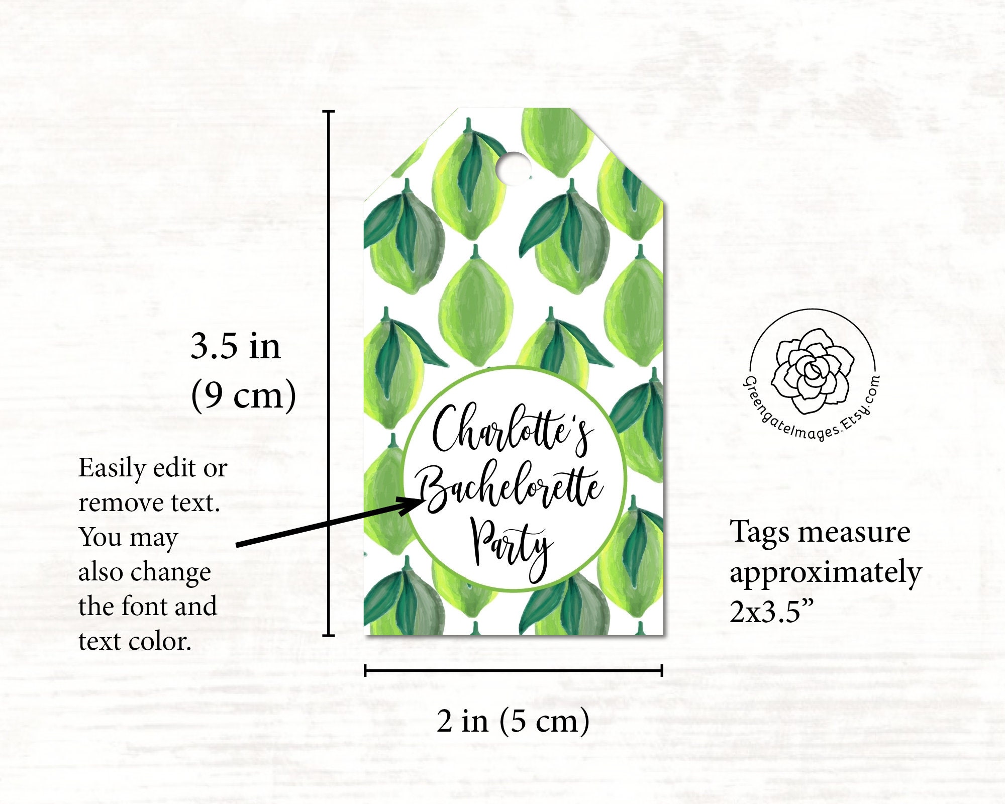 Lime Gift/Favor Tags Corjl printable gift tags editable | Etsy