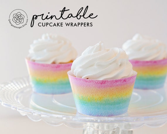 Rainbow Cupcake Wrapper Printable Cupcake Wrap Watercolor | Etsy