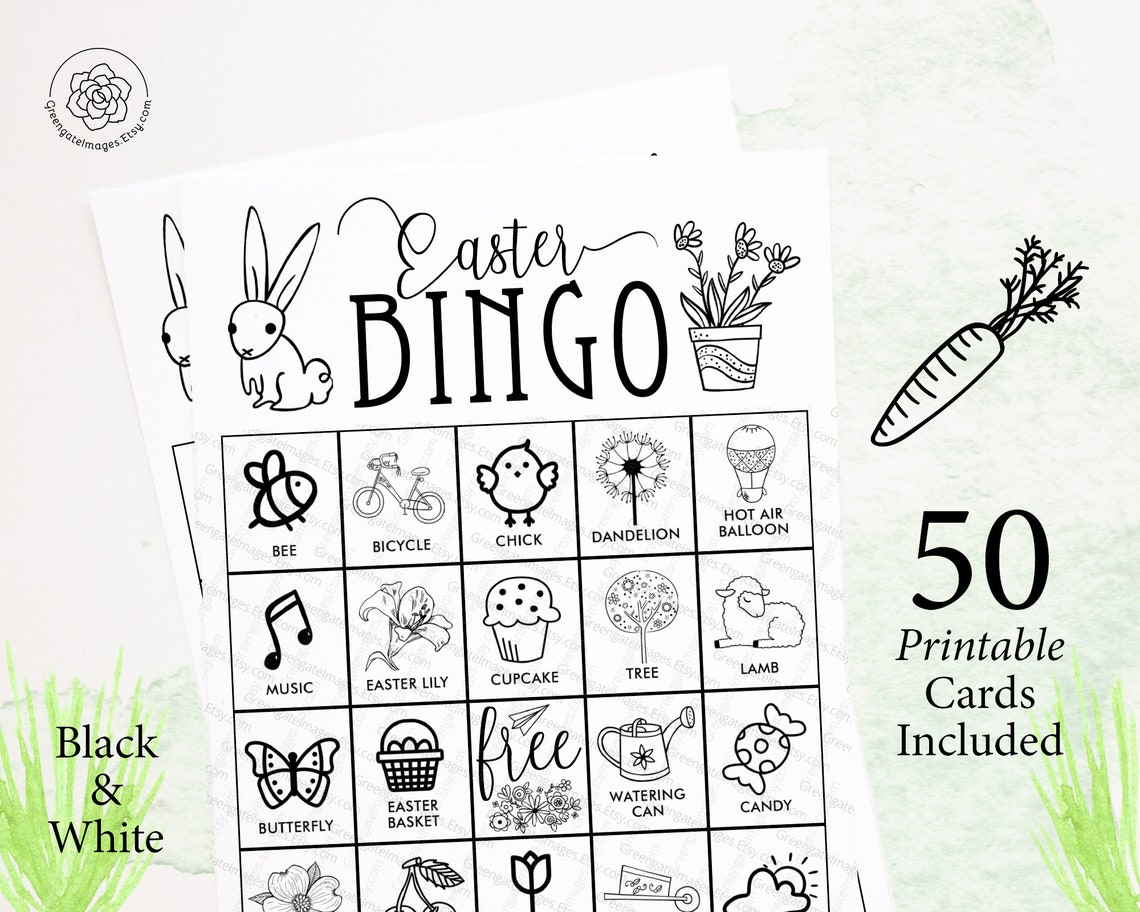Easter Bingo Cards: Printable Bingo Cards Black and White 50 | Etsy