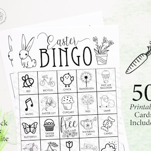 Easter Bingo Cards: Printable Bingo Cards, Black and White, 50 Cards ...