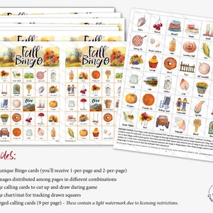Fall Bingo Cards: PRINTABLE Bingo With Labeled Pictures. 50 Cards With ...