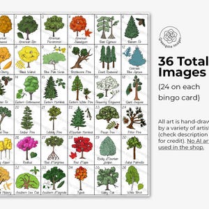 Tree Bingo - 50 PRINTABLE, Unique Bingo Cards. Instant Digital Download ...