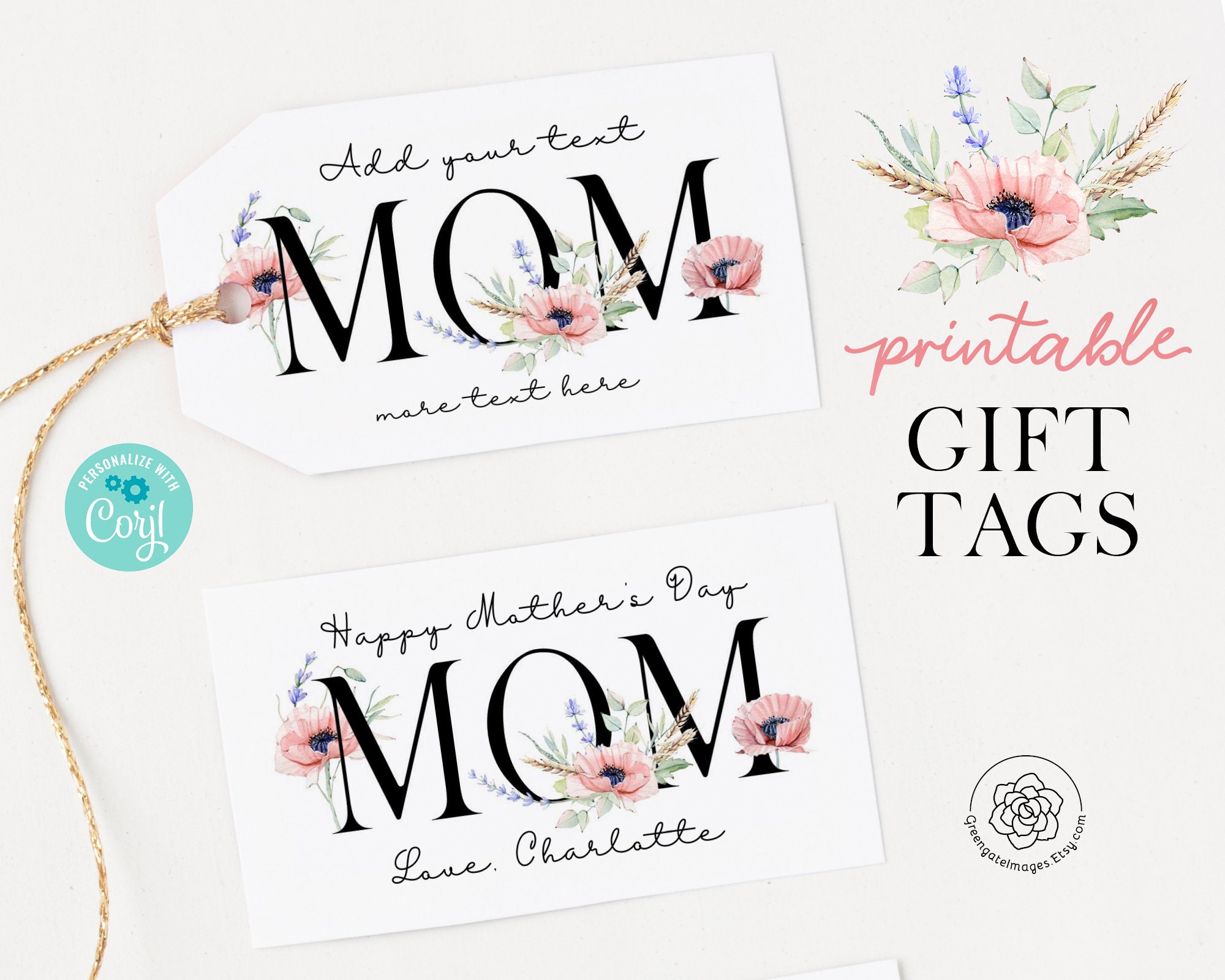 Mother's Day Gift Tags Corjl editable favor tags | Etsy