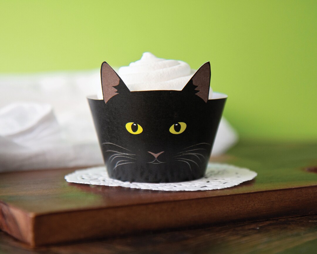 Black Cat Cupcake Wrappers - PRINTABLE Halloween Cupcake Wrappers, Cute ...