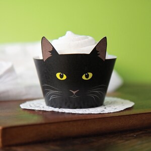 Black Cat Cupcake Wrappers - PRINTABLE Halloween Cupcake Wrappers, Cute ...