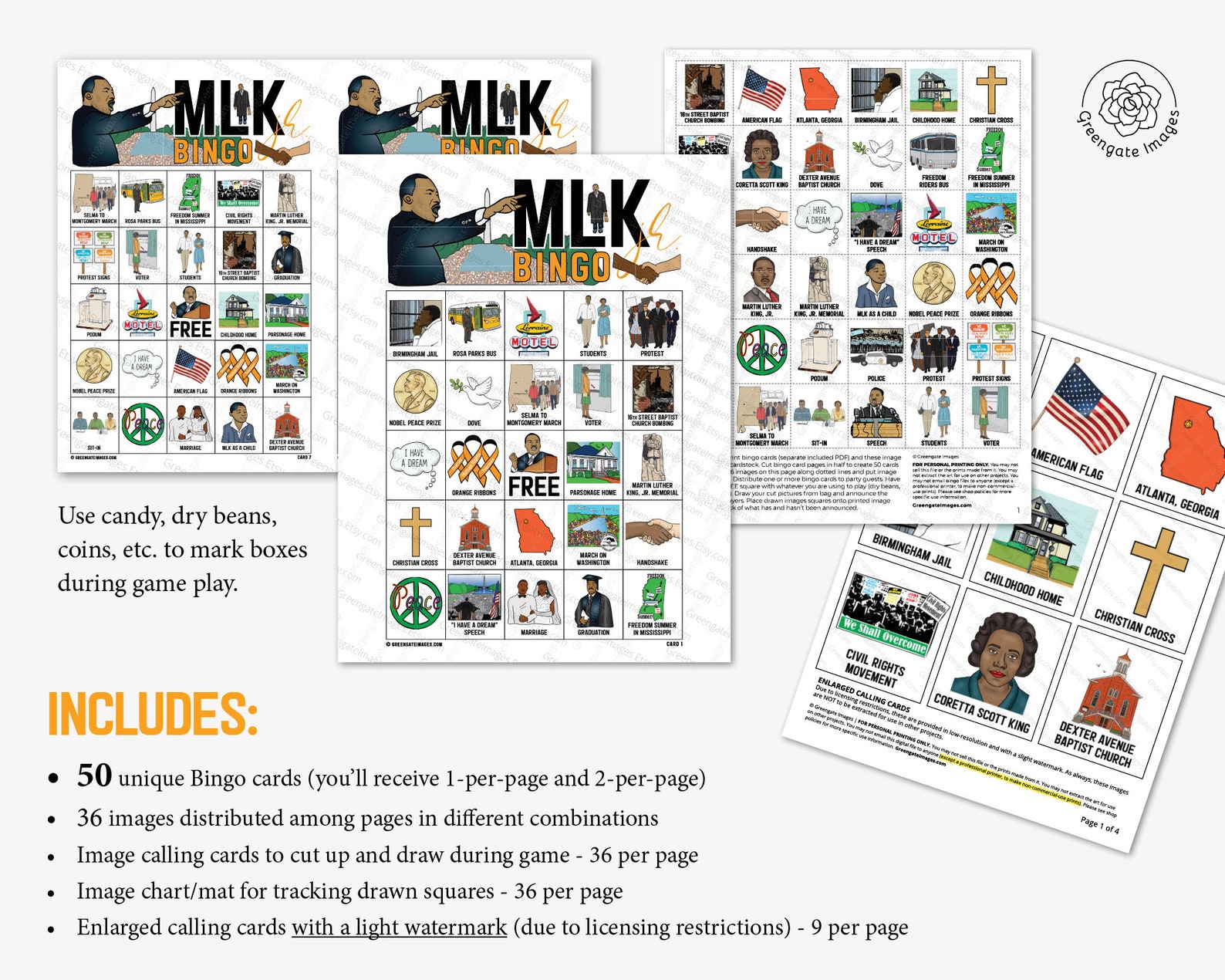 MLK Bingo 50 PRINTABLE Unique Cards. Instant Digital - Etsy