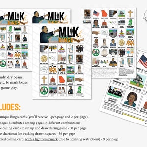 MLK Bingo 50 PRINTABLE Unique Cards. Instant Digital Download PDF ...
