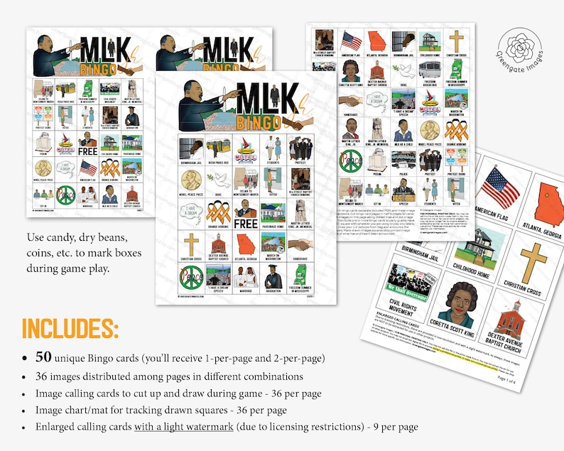 MLK Bingo 50 PRINTABLE Unique Cards. Instant Digital - Etsy
