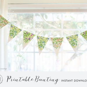 Printable Floral Bunting - INSTANT DOWNLOAD - Watercolor Leaves Flowers ...