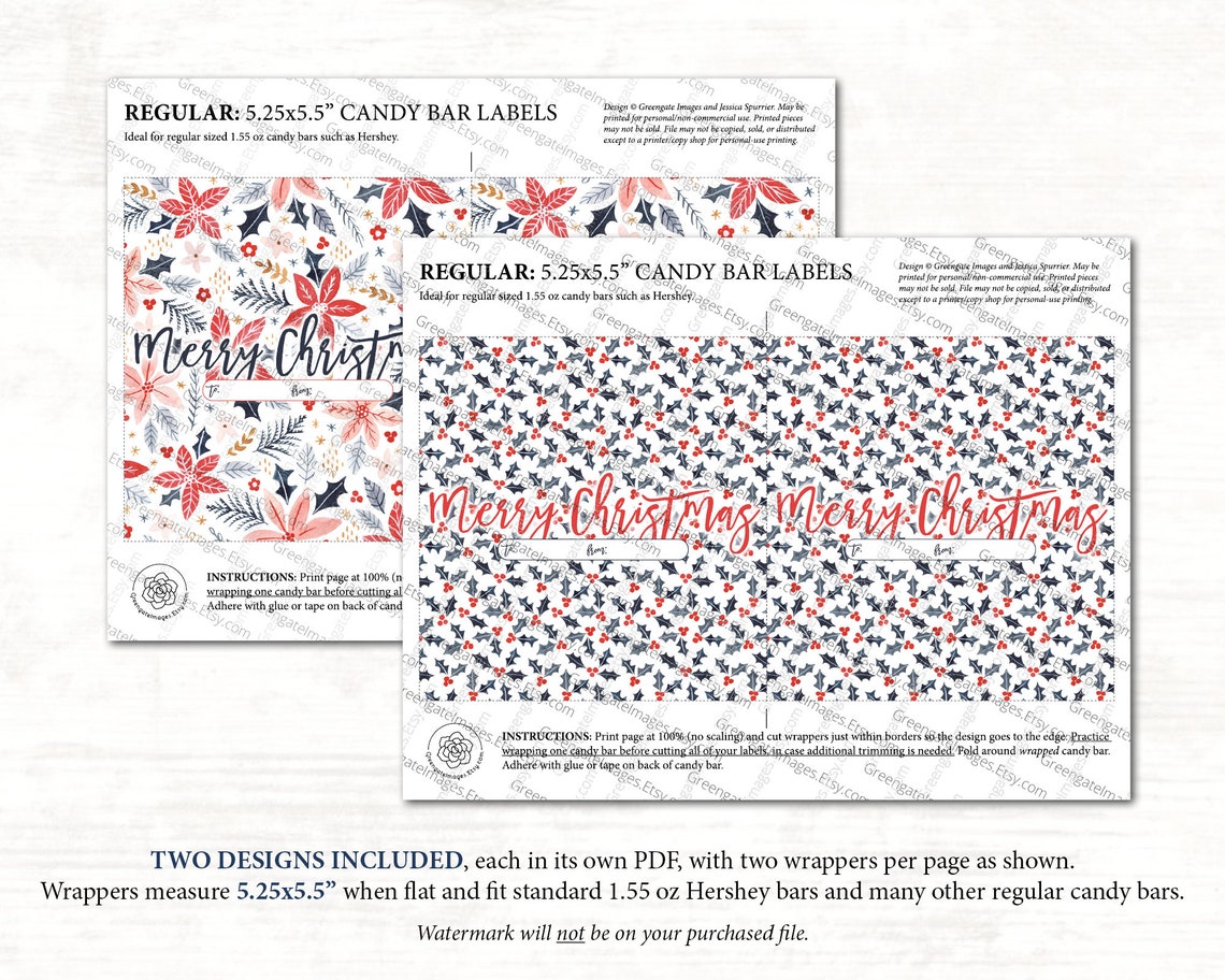 Christmas Candy Bar Wrappers PRINTABLE Hershey Bar Wrapper - Etsy