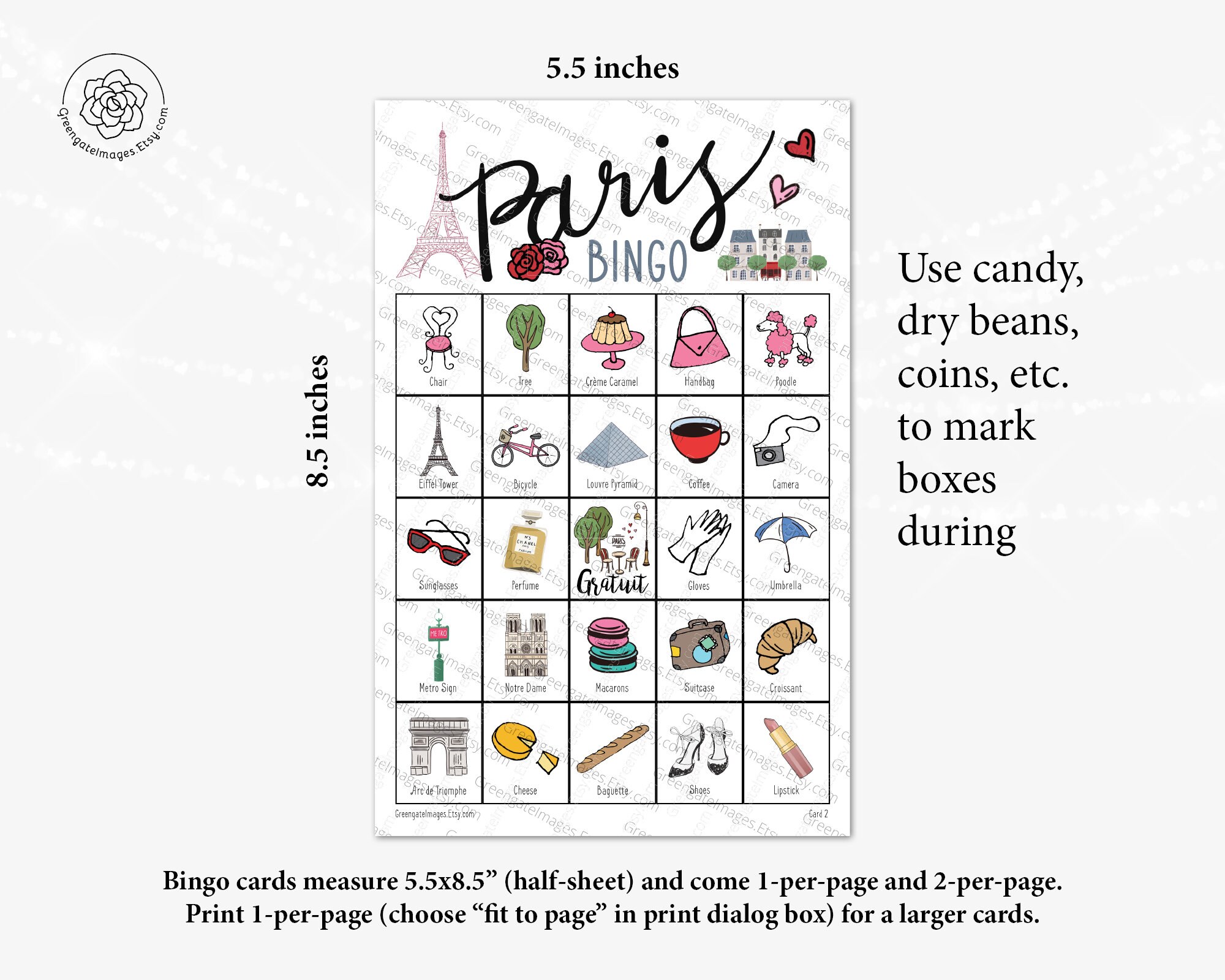 Paris Bingo Cards: Printable Bingo Cards 50 Cards Senior | Etsy