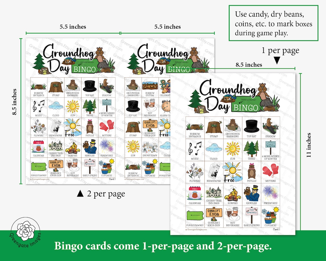 Groundhog Day Bingo - 50 PRINTABLE Unique Cards. Instant Digital ...
