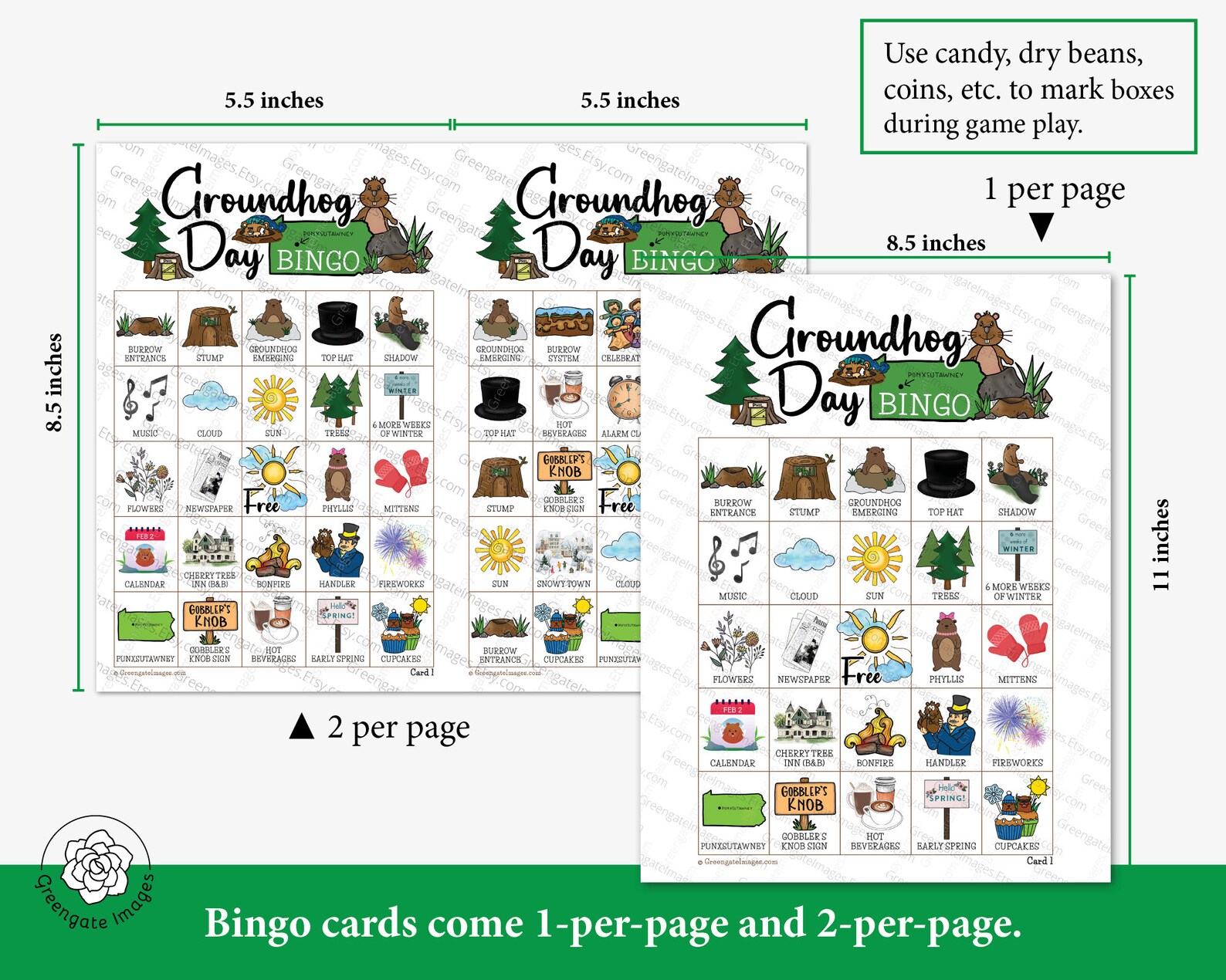 Groundhog Day Bingo - 50 PRINTABLE Unique Cards. Instant Digital ...