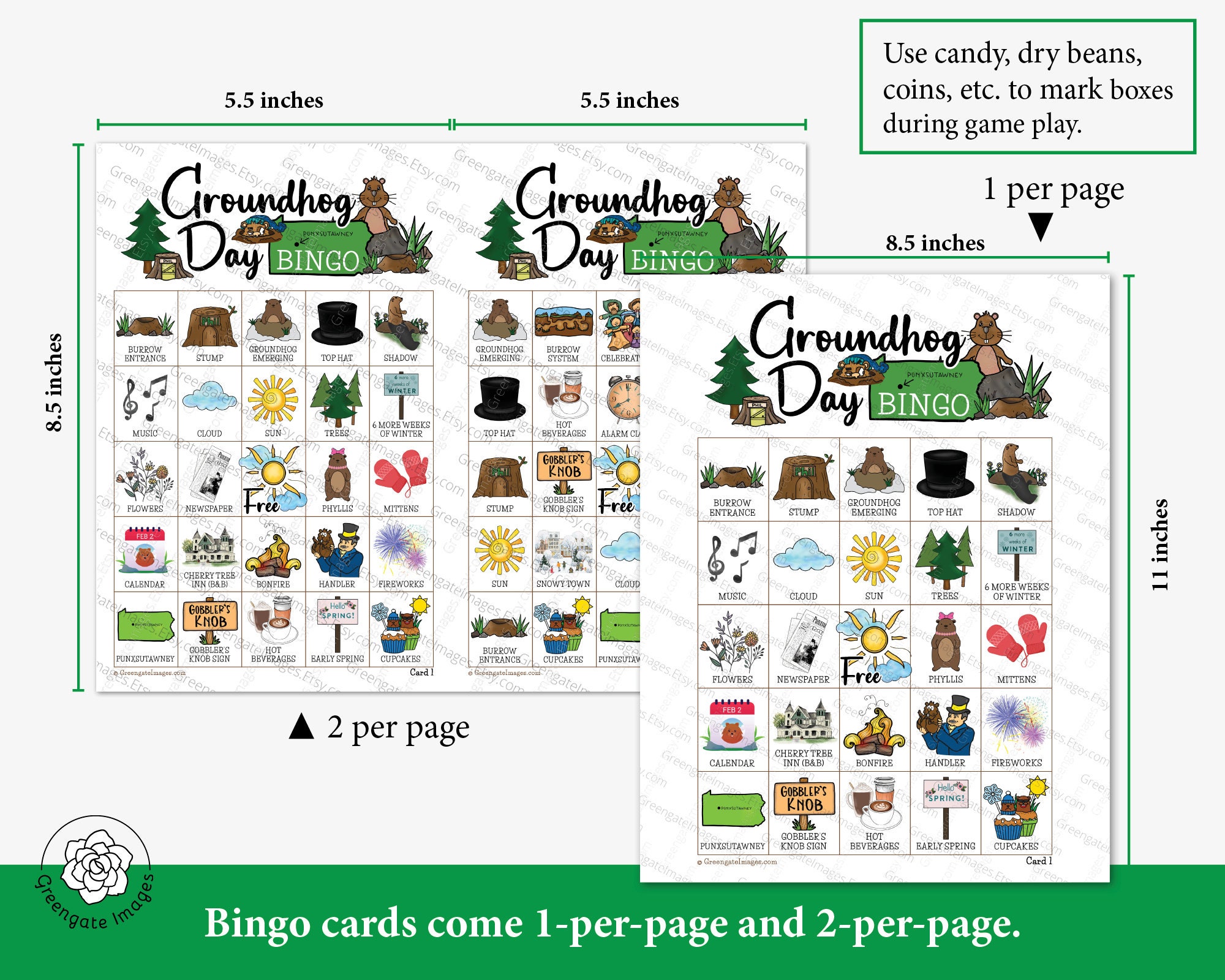 Groundhog Day Bingo - 50 PRINTABLE Unique Cards. Instant Digital ...
