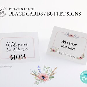 Mother's Day Place Cards - Edit in Corjl, Printable Food Signs, Buffet ...