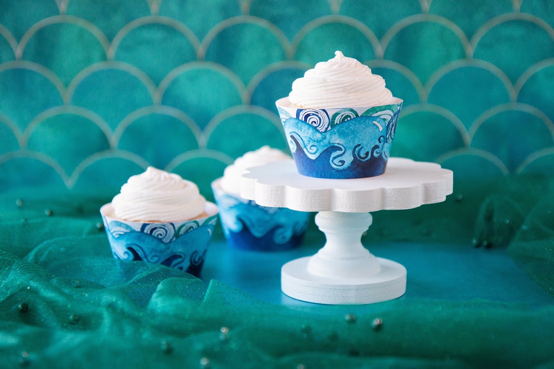 Wave Cupcake Wrapper - Printable Cupcake Wrap, Blue Turquoise ...