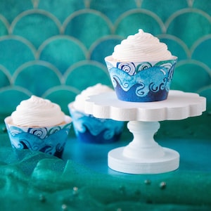 Wave Cupcake Wrapper - Printable Cupcake Wrap, Blue Turquoise ...